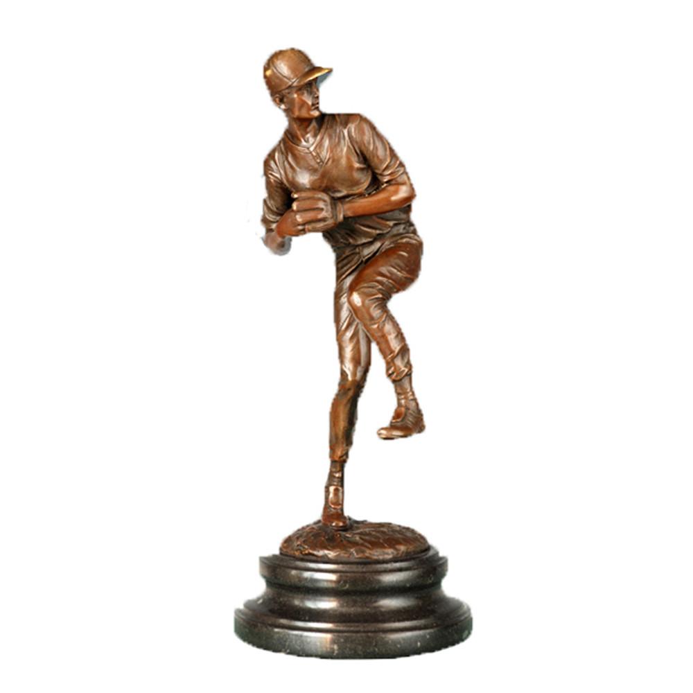 Baseball Player Copper Sculpture-Dynamic Catching Pose Meta Sports Art ...