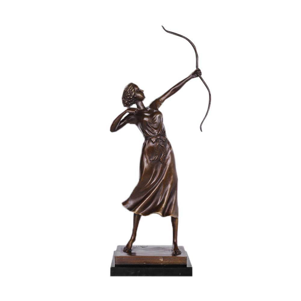 Archer Female Bronze Statues and Sculptures Marble Base Artwork Home D ...